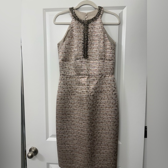 Maggy London | Dresses | Maggy London Textured Beige Midi Dress | Poshmark